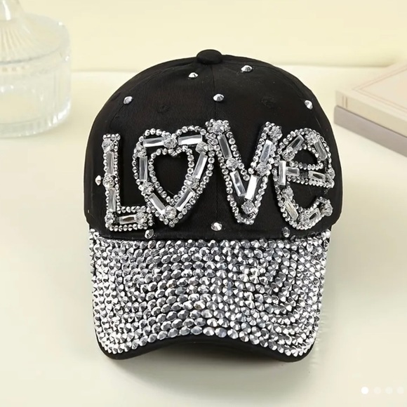 unbranded | Accessories | Shiny Rhinestone Love Baseball Cap Trendy ...